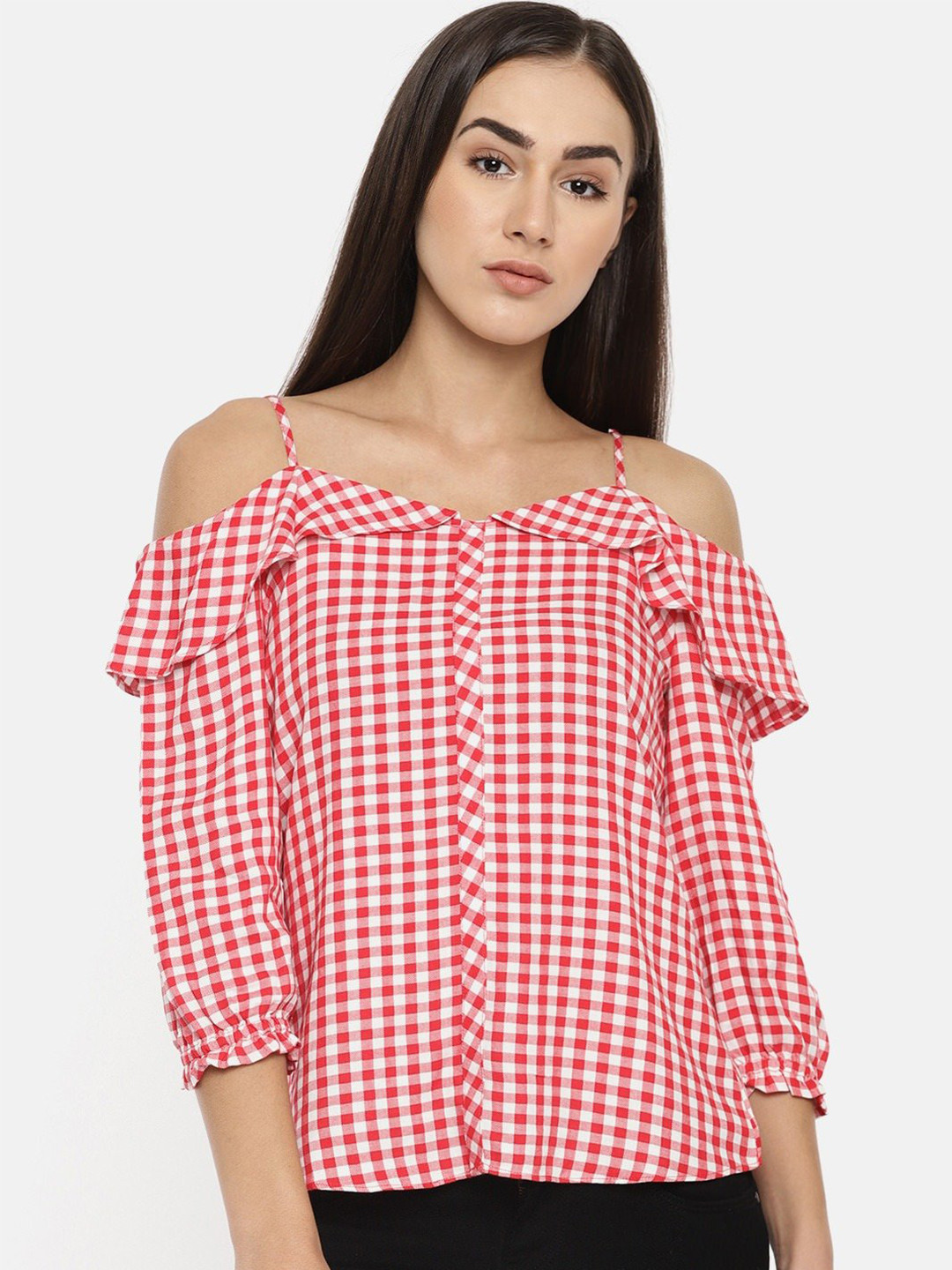 Buy Kraus Jeans Women Red Checked Top - Tops for Women 17945344 | Myntra