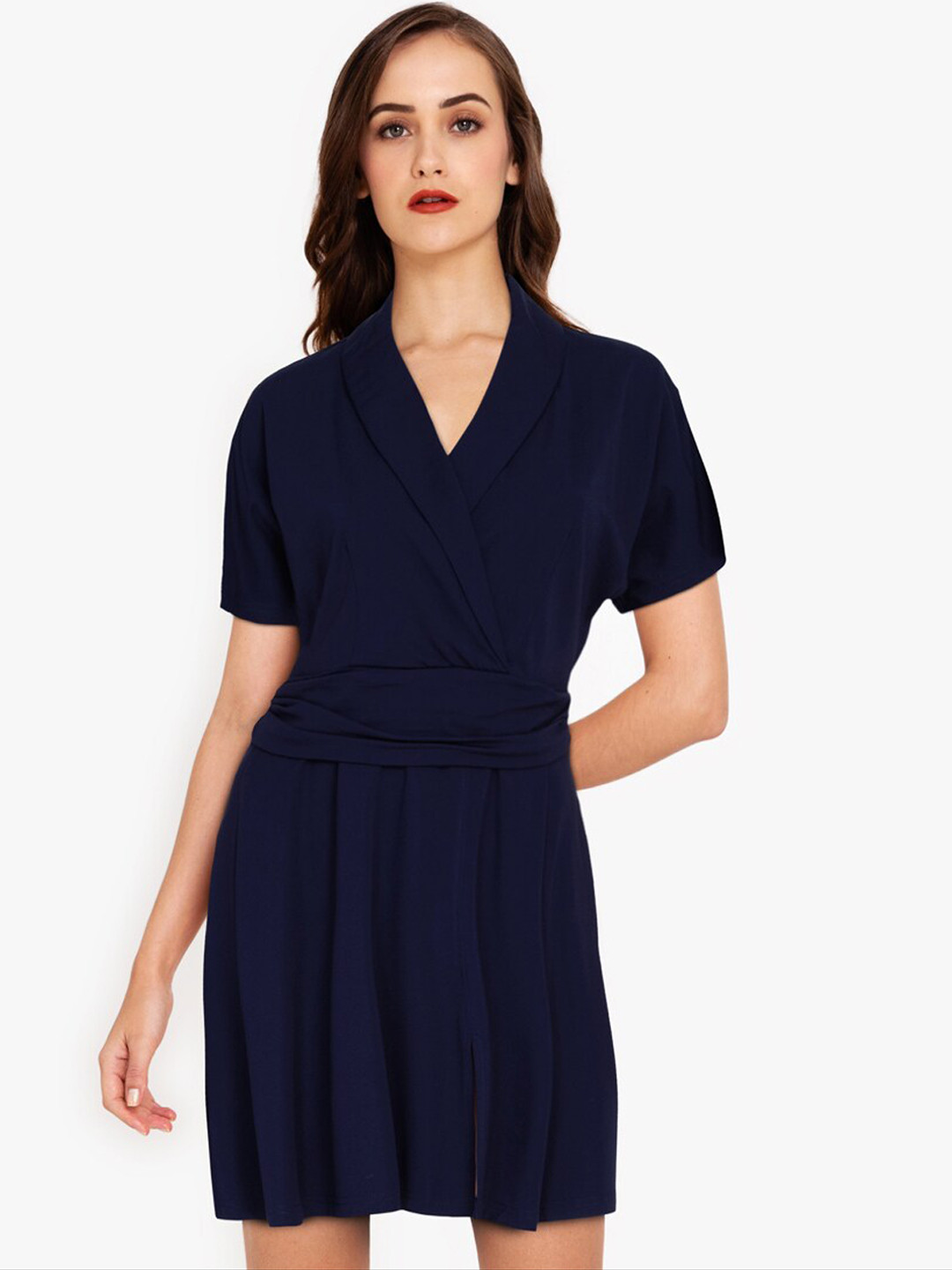 Buy ZALORA WORK Navy Blue Wrap Midi Dress - Dresses for Women 17947500 ...