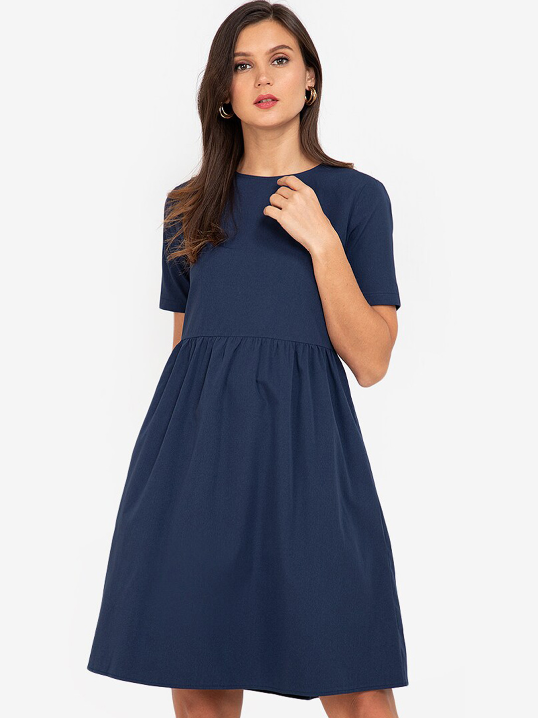 Buy ZALORA WORK Navy Blue Fit & Flare Midi Dress - Dresses for Women ...