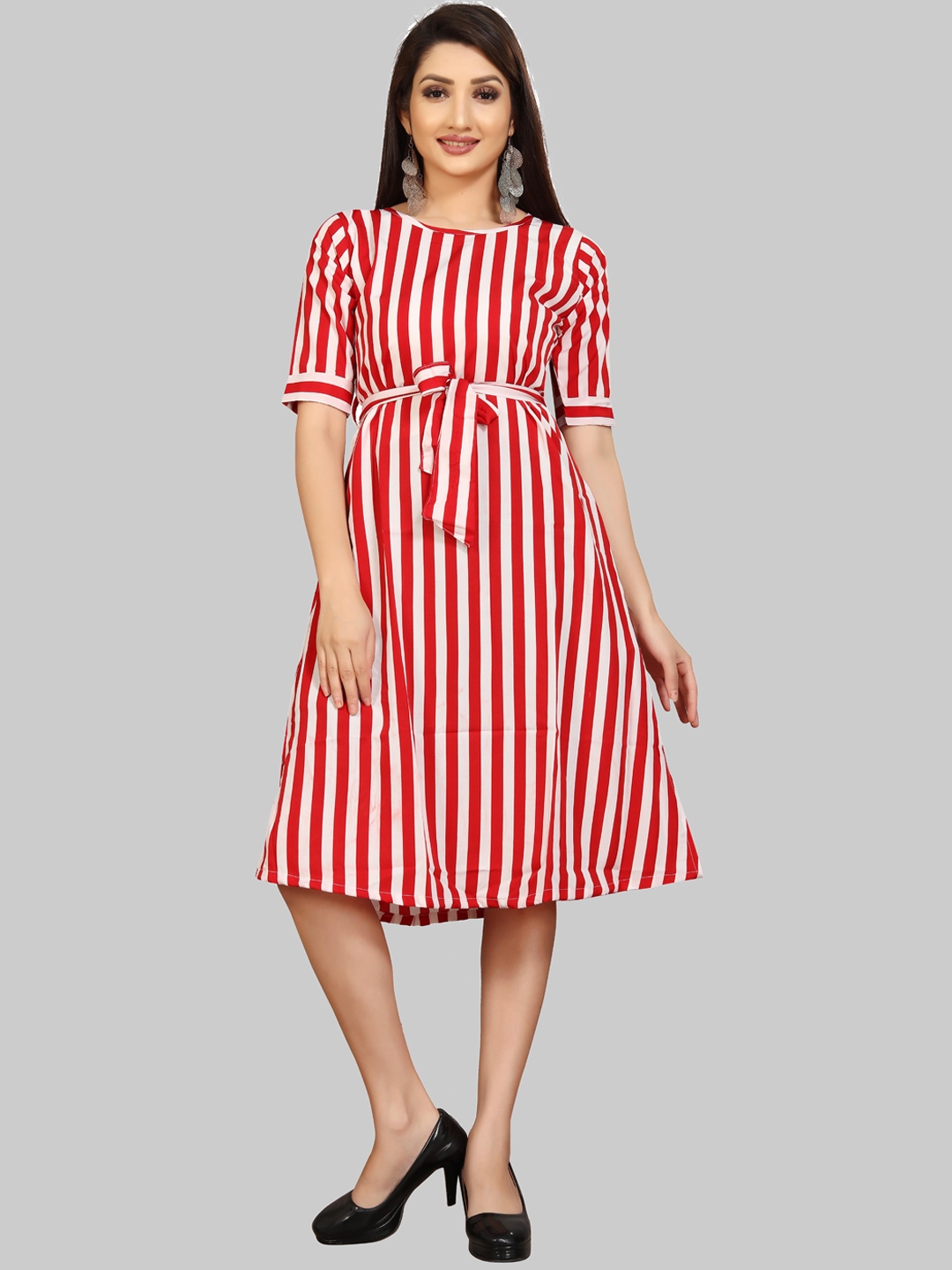 Buy MODLI 20 FASHION Women Red & White Striped Crepe Dress - Dresses ... Buy MODLI 20 FASHION Women Red & White Striped Crepe Dress - Dresses ...
