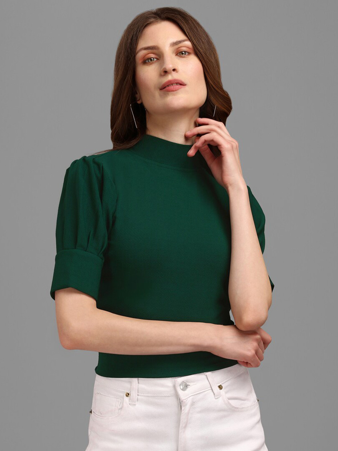 Buy PURVAJA Green Solid High Neck Top - Tops for Women 17950222 | Myntra