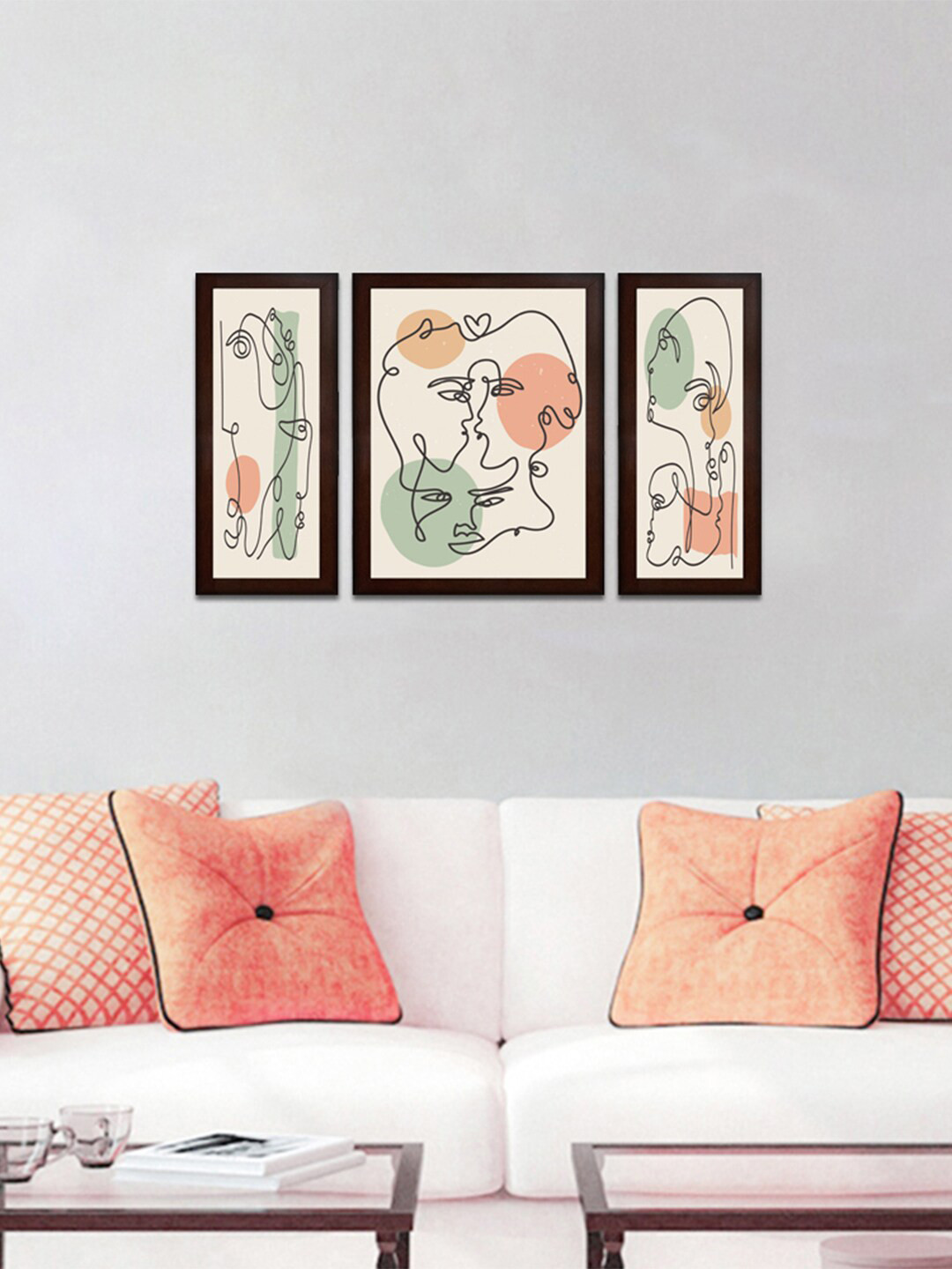 Buy WENS Set Of 3 White & Pink MDF Abstract Wall Paintings - Wall Art ...