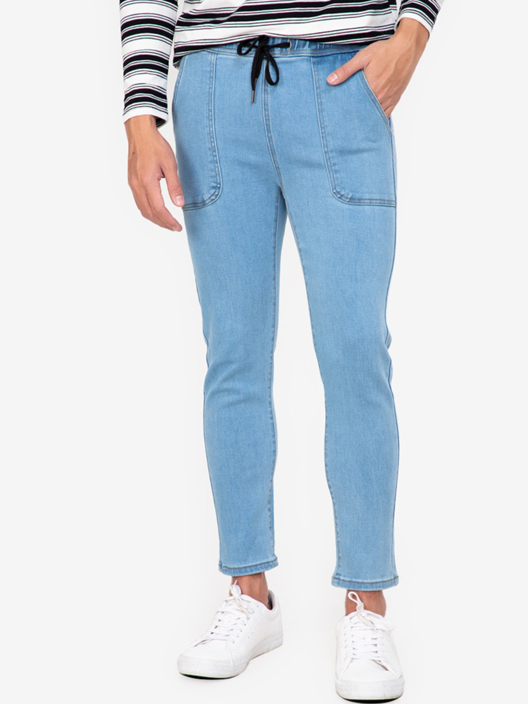 Buy ZALORA BASICS Men Blue Skinny Fit Low Rise Acid Wash Cropped Jeans ...