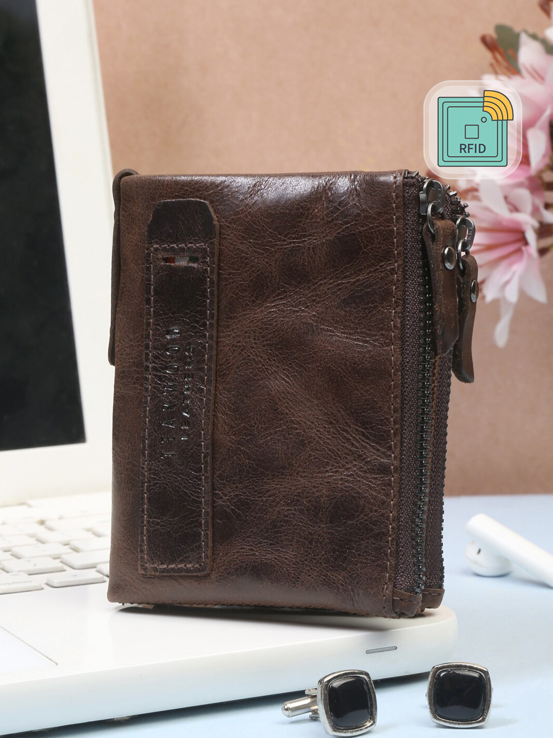 Buy Teakwood Leathers Unisex Brown Leather RFID Protected Two Fold ...