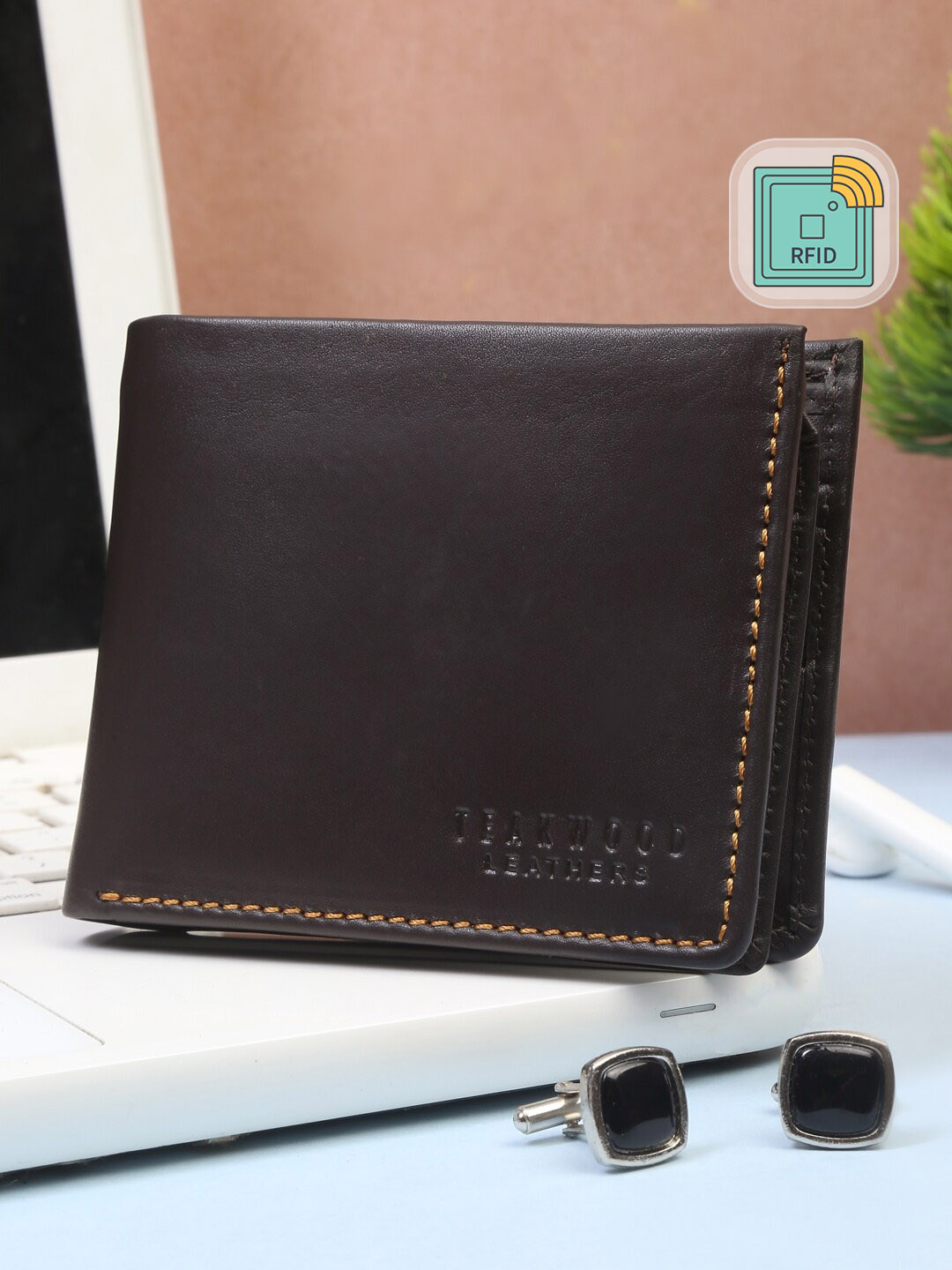 Buy Teakwood Leathers Men Brown Solid Leather RFID Protected Two Fold ...