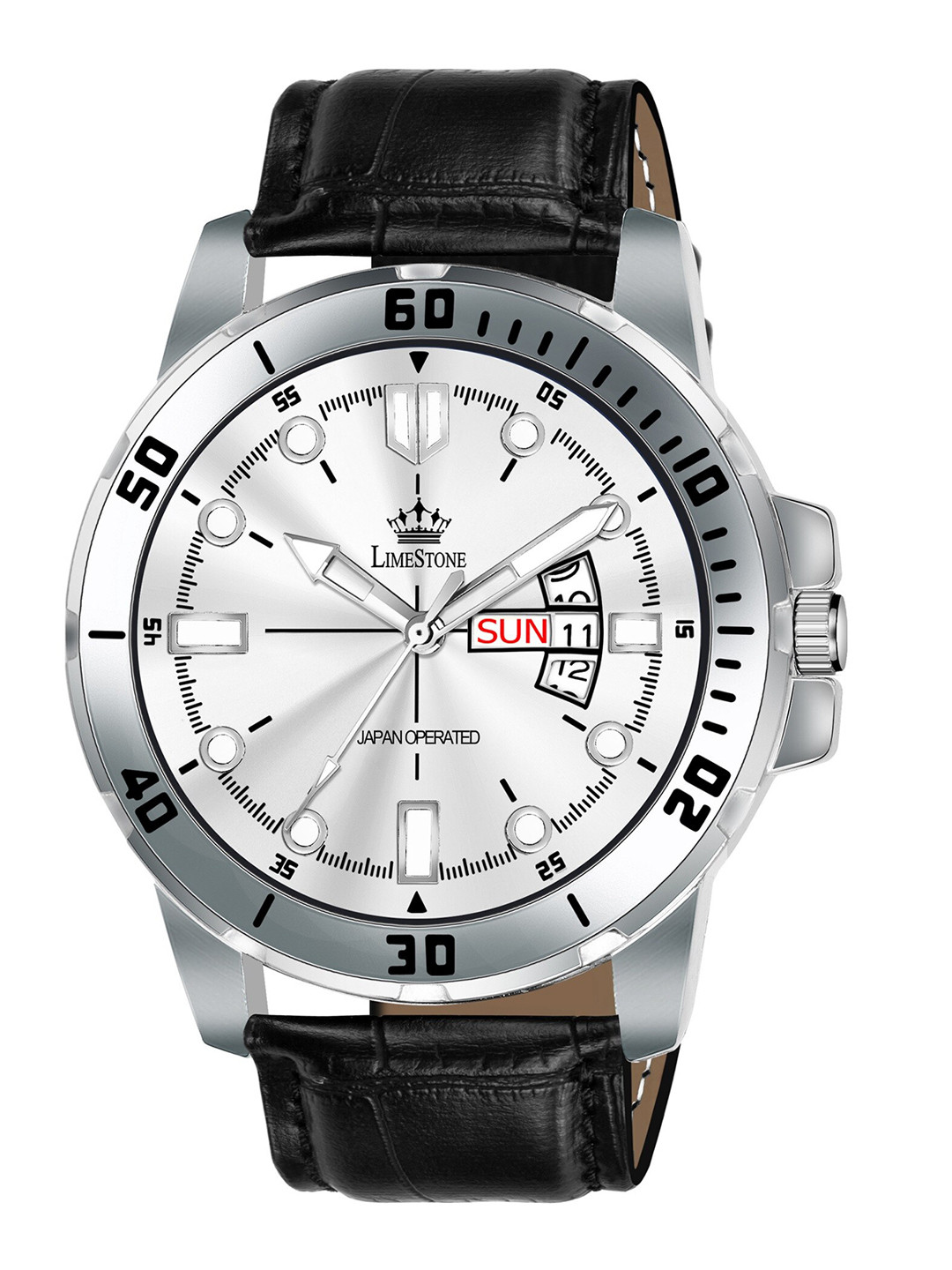 Buy LIMESTONE Men Silver Toned Brass Dial & Black Leather Straps ...