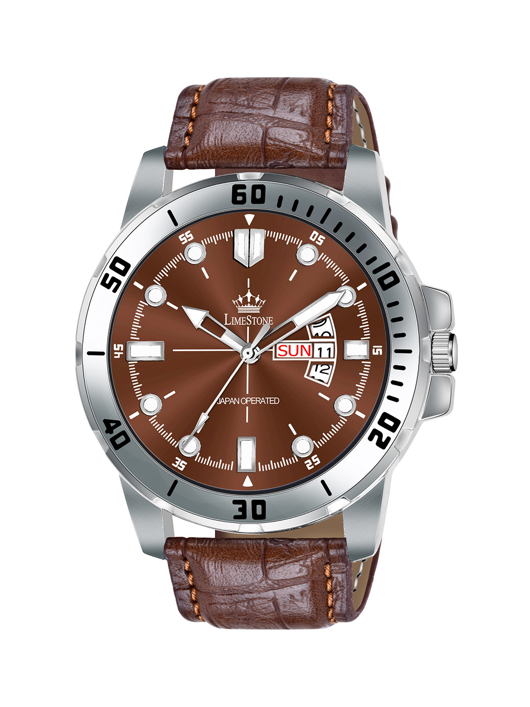 Buy LIMESTONE Men Brown Brass Dial & Brown Leather Straps Analogue ...