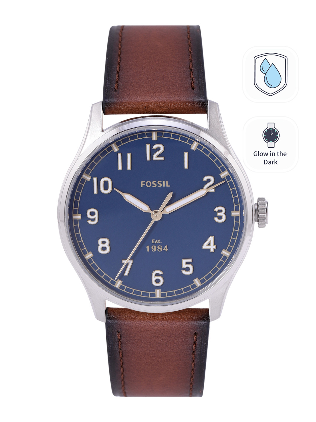 Buy Fossil Men Blue Dial & Brown Leather Straps Dayliner Analogue Watch ...
