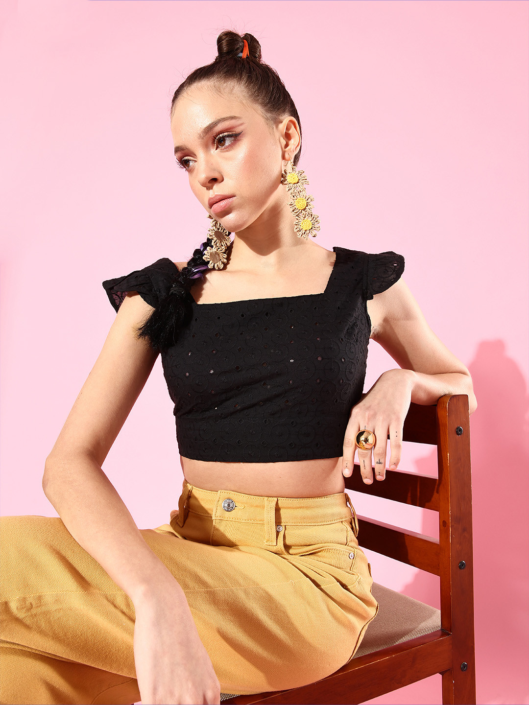 Buy StyleCast Classy Black Self Design Craftcore Top - Tops for Women ...