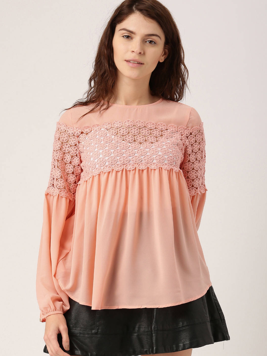 Buy DressBerry Women Peach Coloured Solid A Line Top - Tops for Women ...