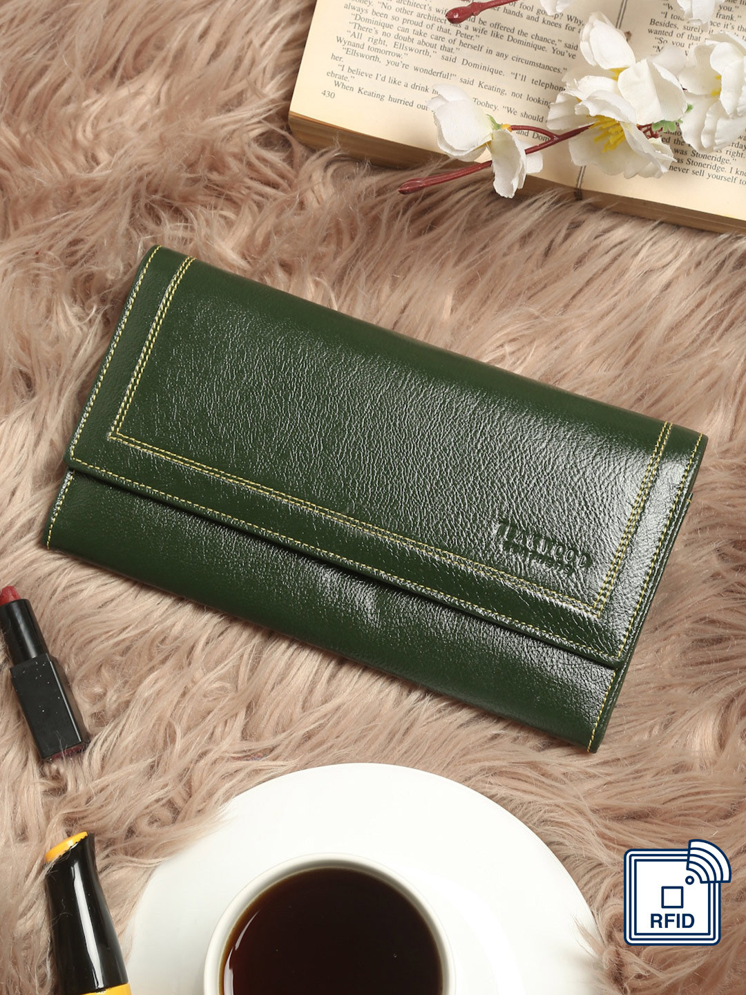Buy Teakwood Leathers Women Olive Green Solid Leather Two Fold Wallet ...