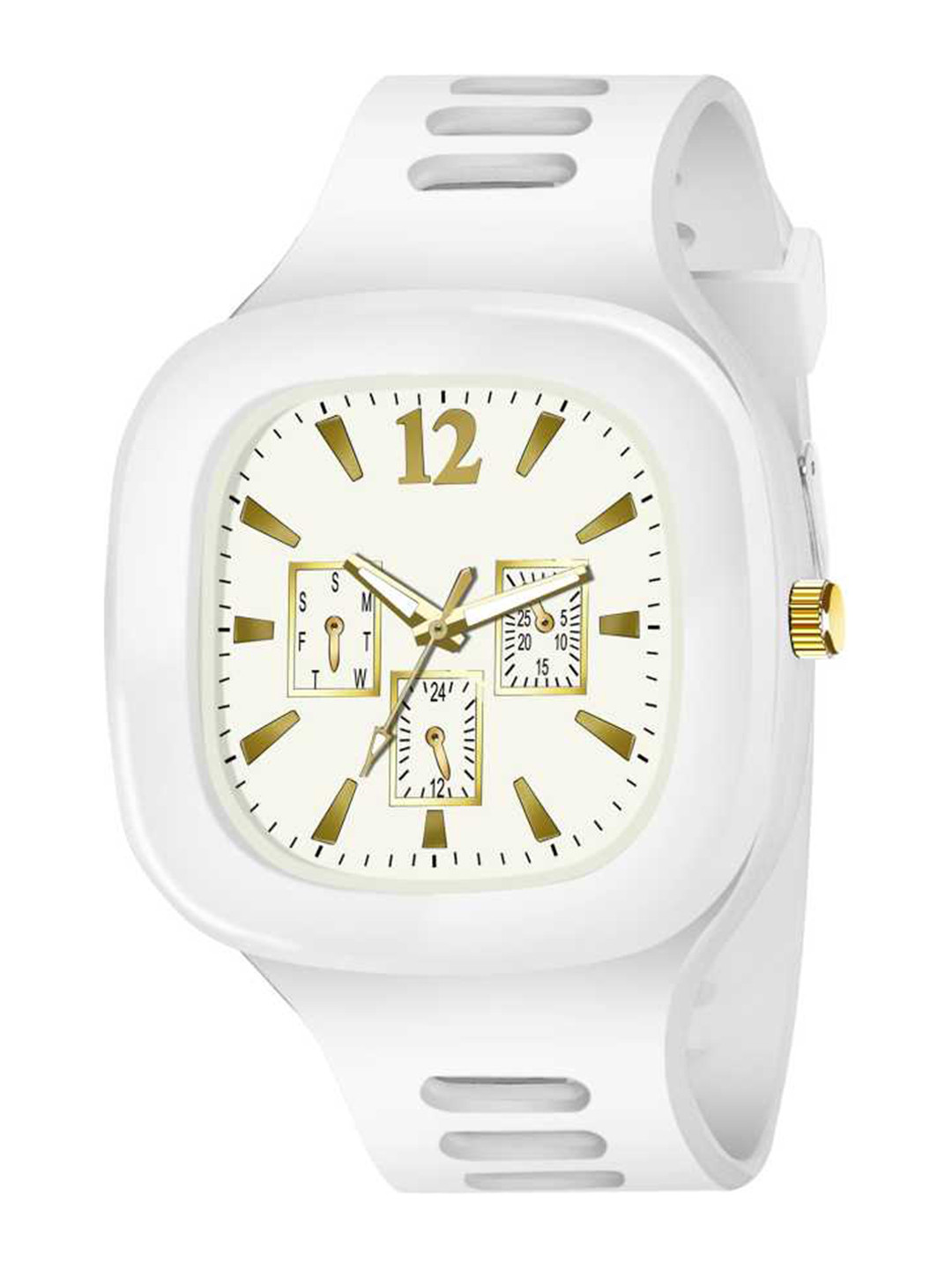 Buy Rage Enterprise Men White Brass Dial & White Straps Analogue Watch ...