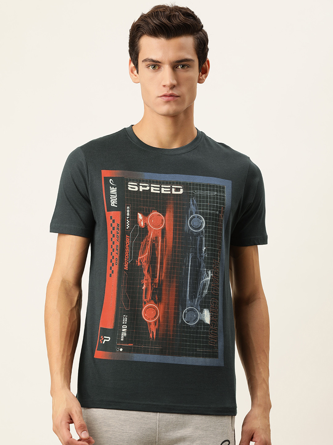 Buy Proline Active Men Navy Blue & Red Printed Pure Cotton T Shirt ...