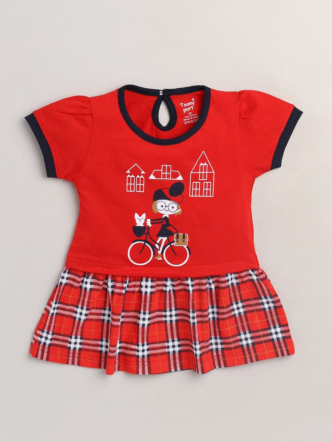 Buy Toonyport Red Checked A Line Cotton Dress - Dresses for Girls ...