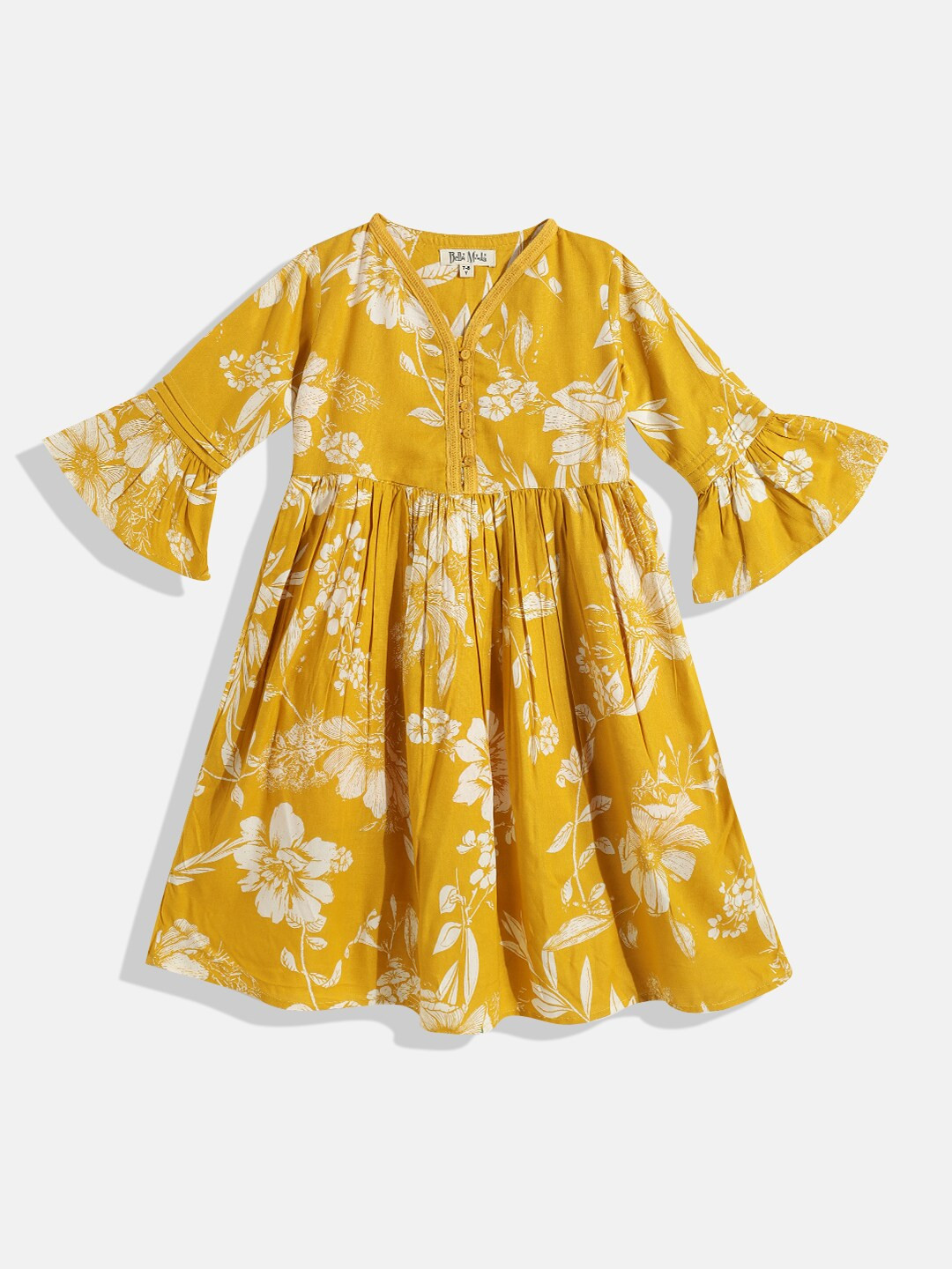 Buy Bella Moda Girls Yellow & White Floral Printed Pure Cotton Fit ...