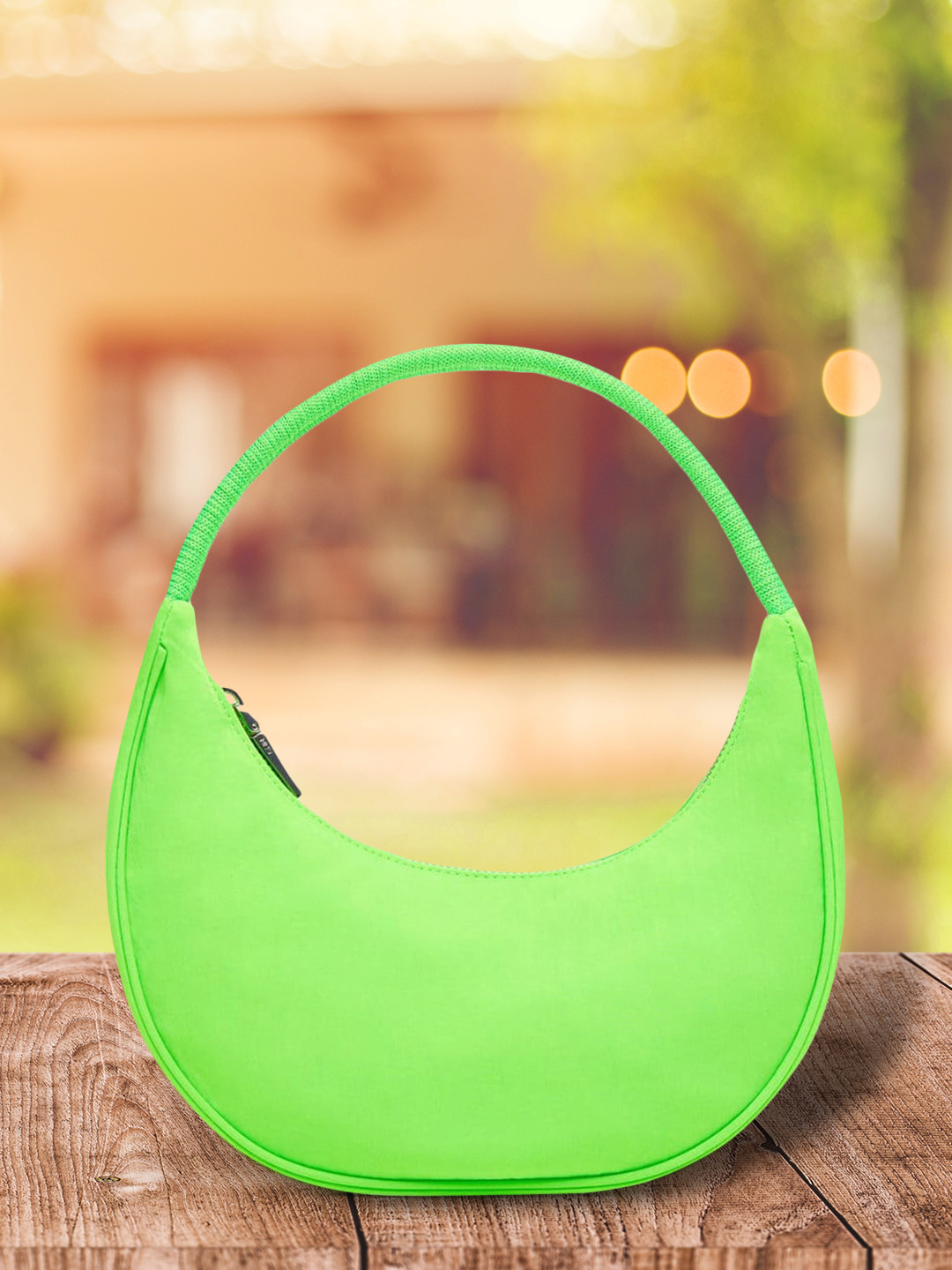 Buy MANGO Neon Green Solid Half Moon Baguette Bag - Handbags for Women ...
