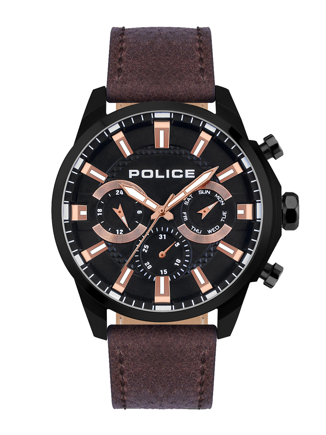 Buy Police Men Black Dial & Brown Leather Straps Analogue Watch ...