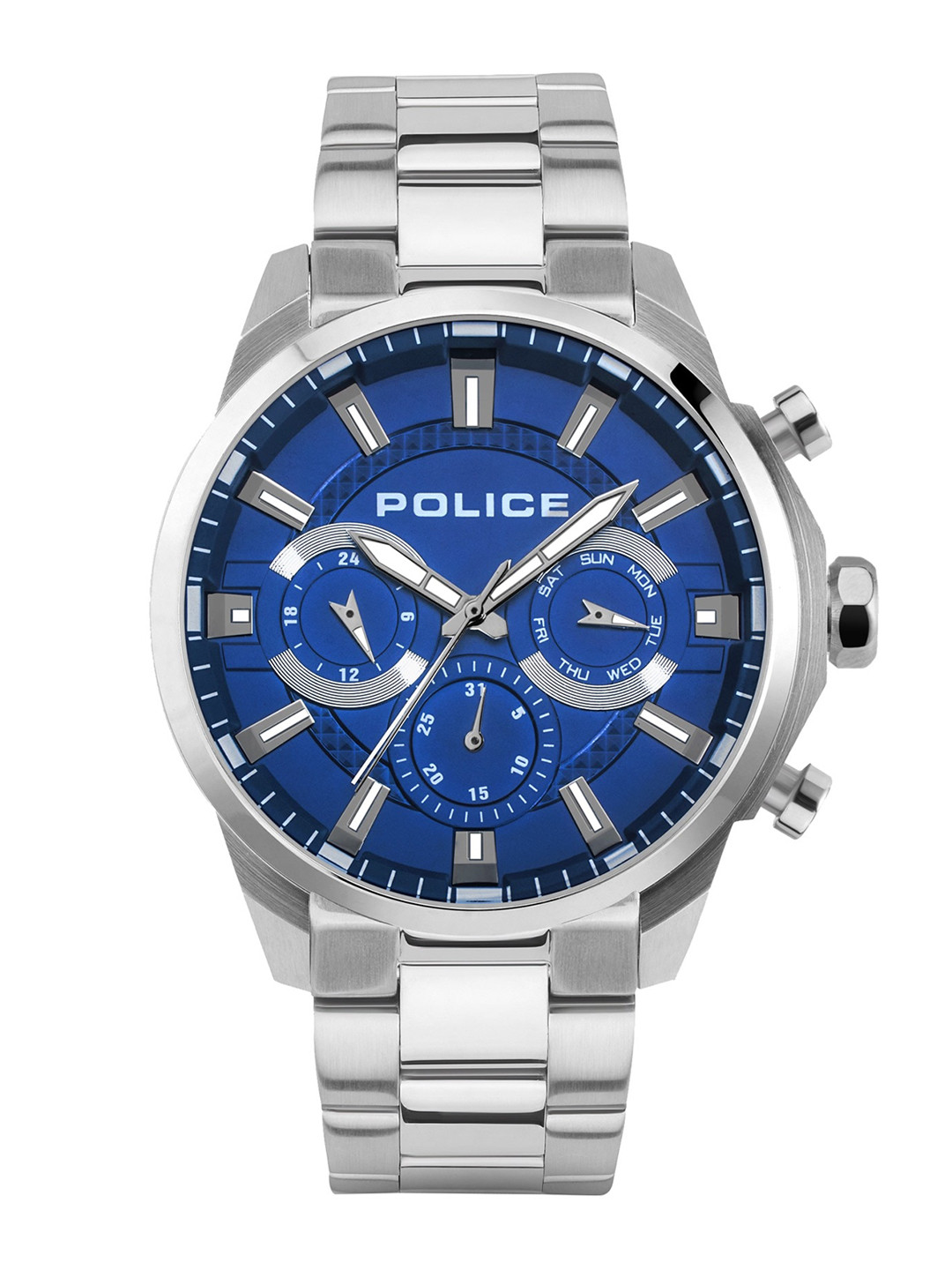 Buy Police Men Blue Dial & Silver Toned Stainless Steel Straps Analogue ...