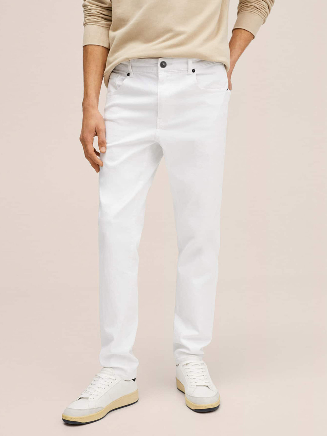 Buy Mango Kids Boys White Solid Stretchable Jeans - Jeans for Boys ...