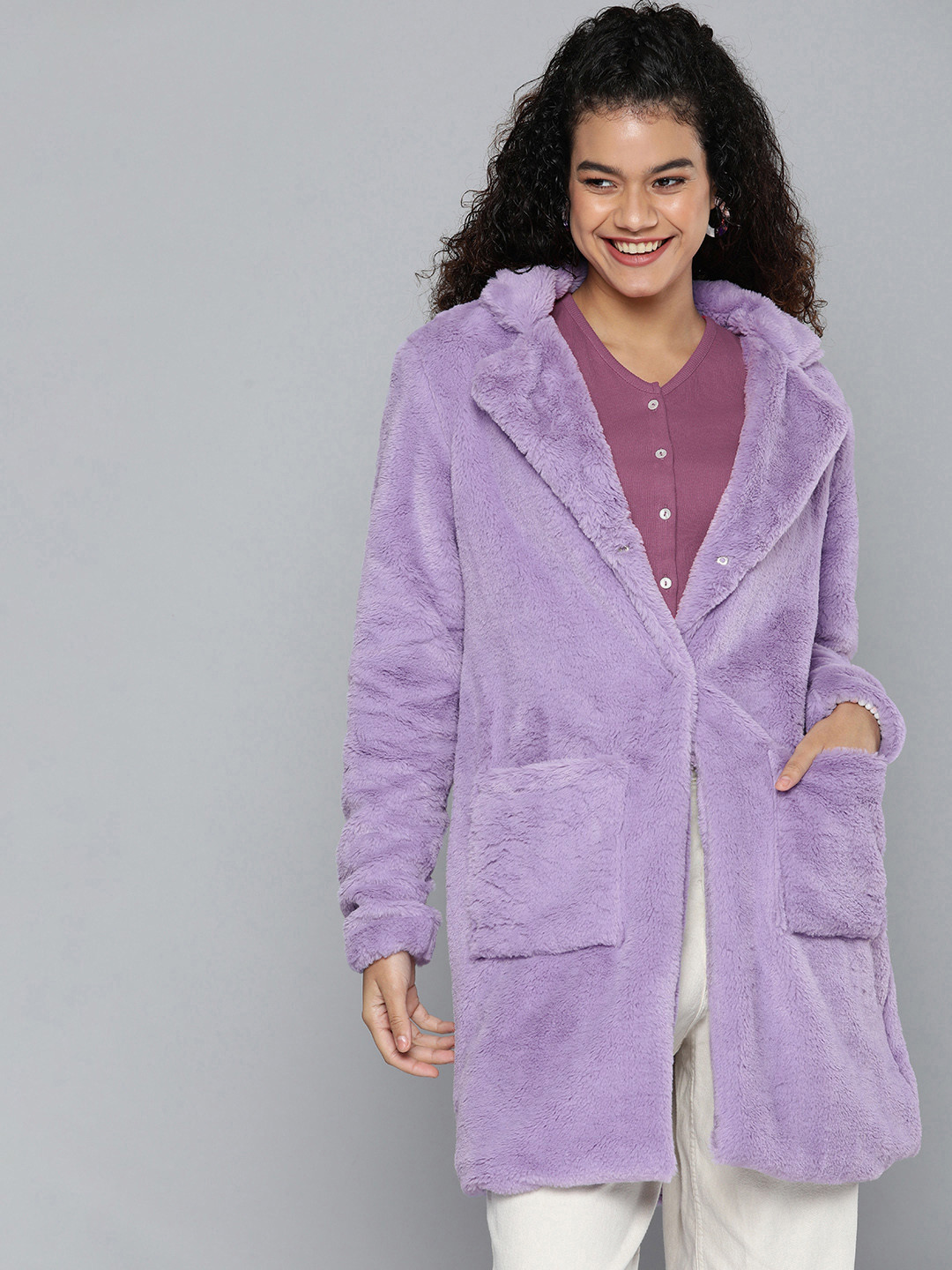 Buy HERE&NOW Women Lavender Longline Tailored Jacket - Jackets for ...