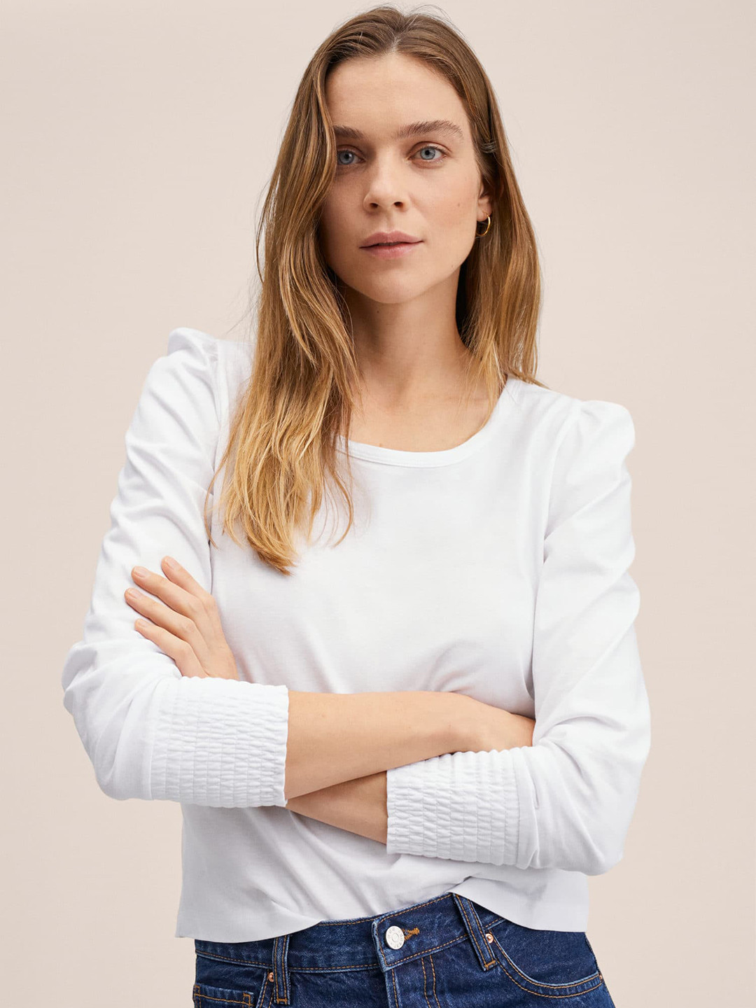 Buy MANGO Women White Pure Cotton Knitted T Shirt - Tshirts for Women ...