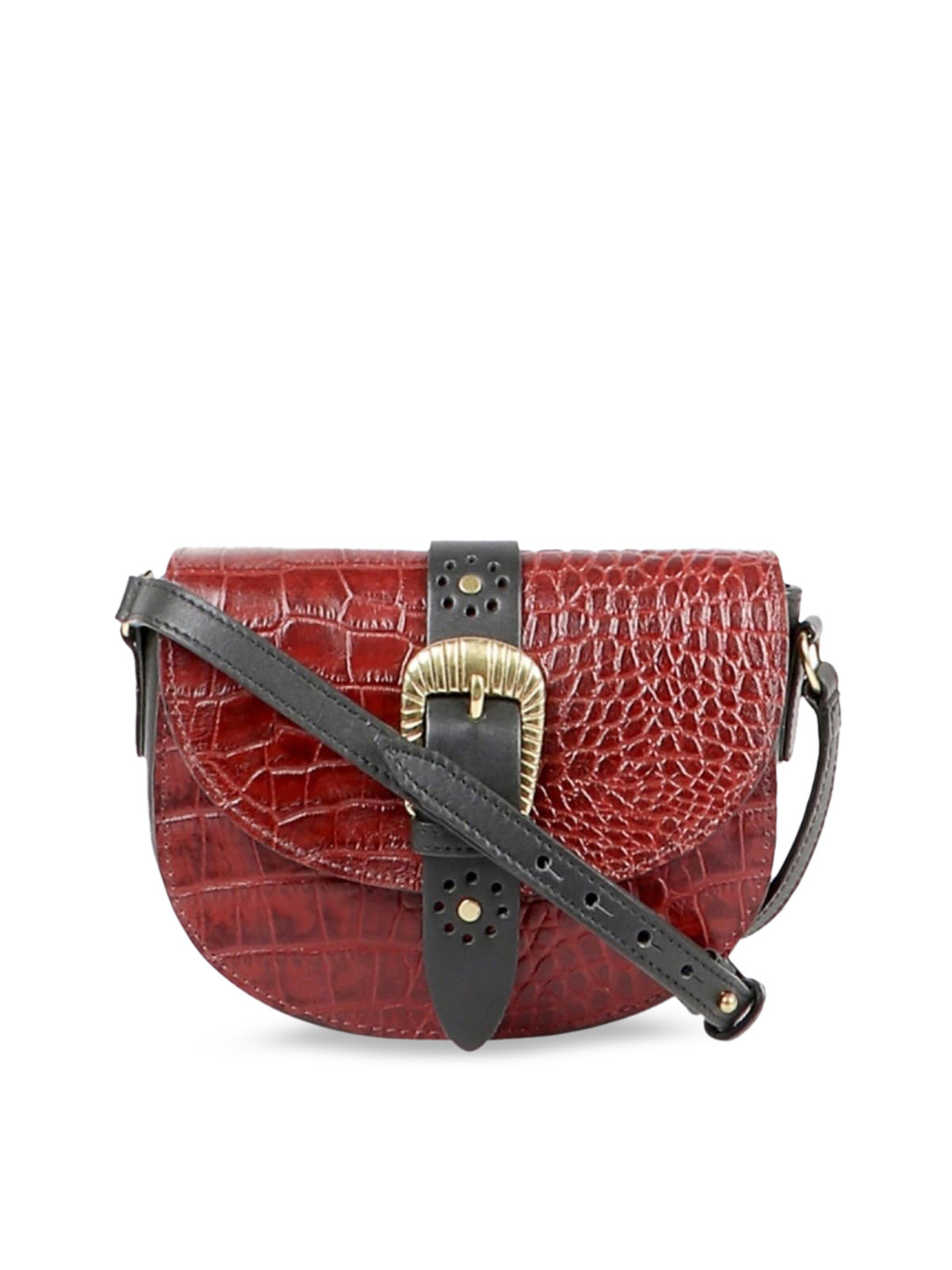 Buy Hidesign Women Red Textured Leather Structured Sling Bag - Handbags ...