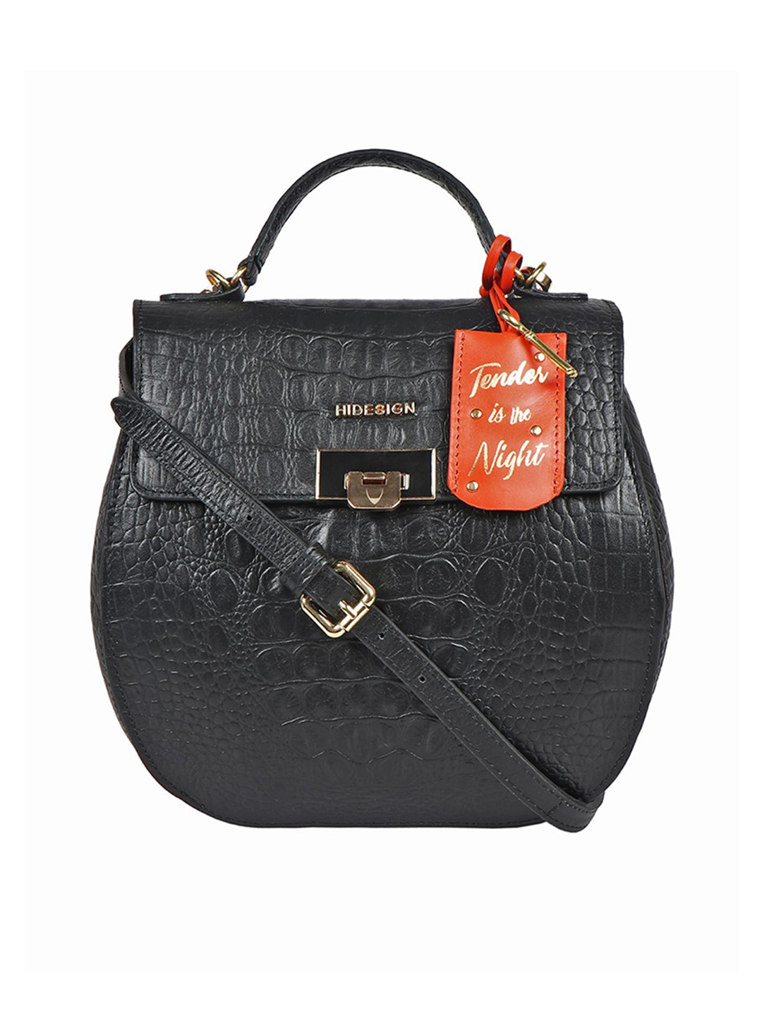 Buy Hidesign Women Black Textured Leather Structured Sling Bag ...