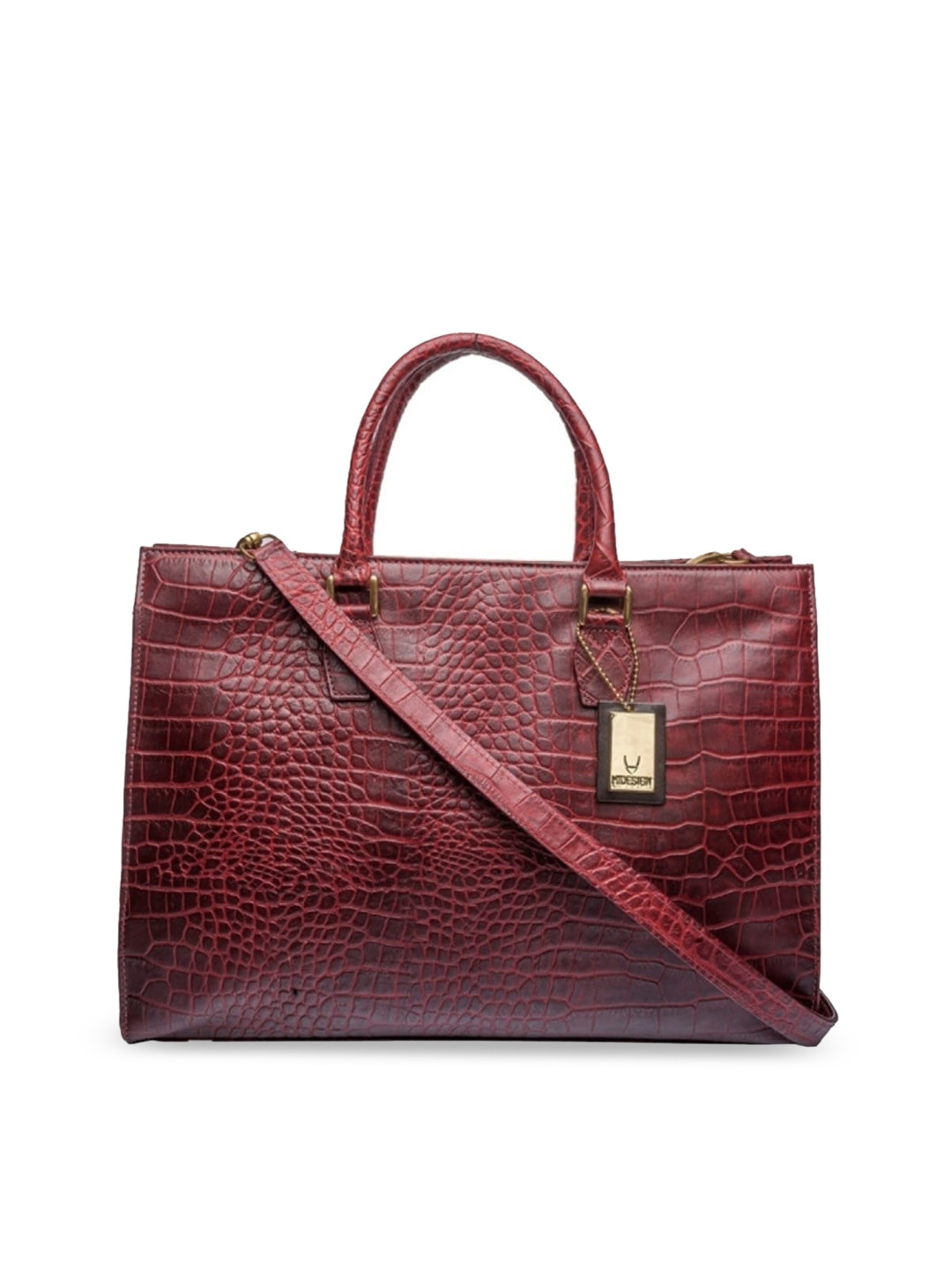 Buy Hidesign Red Textured Leather Structured Satchel - Handbags for ...