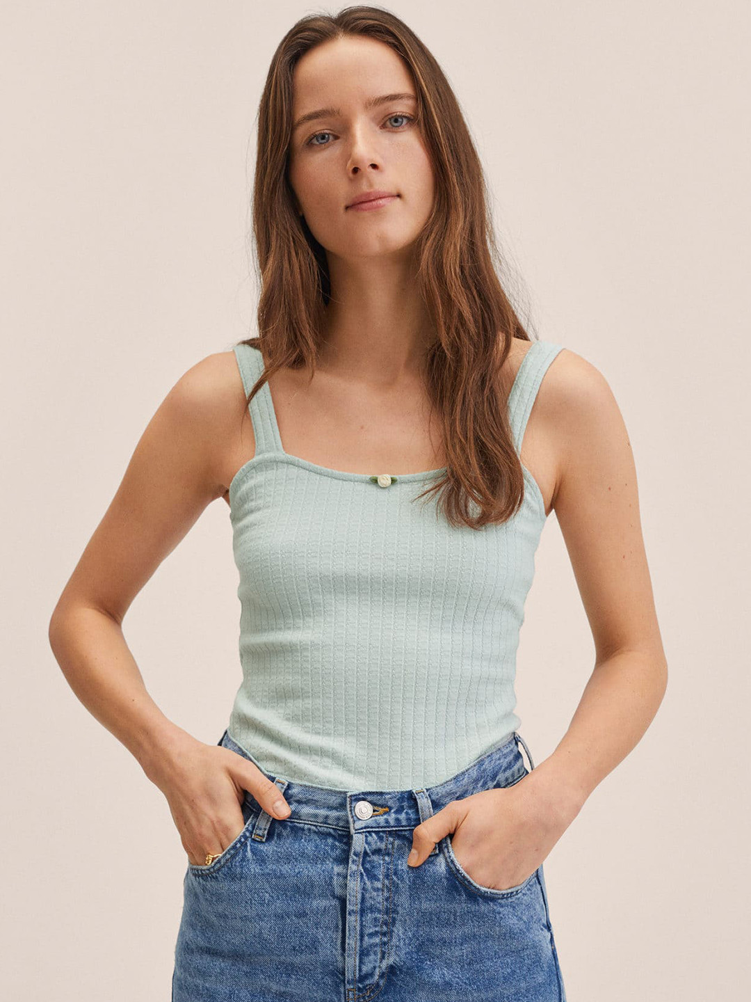 Buy MANGO Blue Self Striped Fitted Top - Tops for Women 17973876 | Myntra