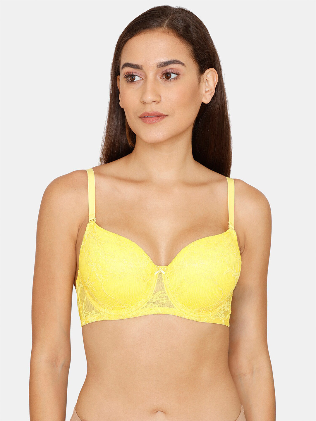 Buy Rosaline By Zivame Yellow Floral Bra Underwired Half Coverage ...