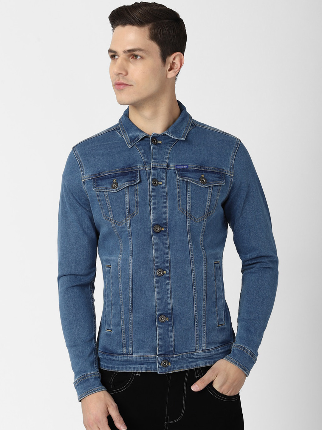 Buy VAN HEUSEN DENIM LABS Men Blue Washed Denim Jacket - Jackets for ...