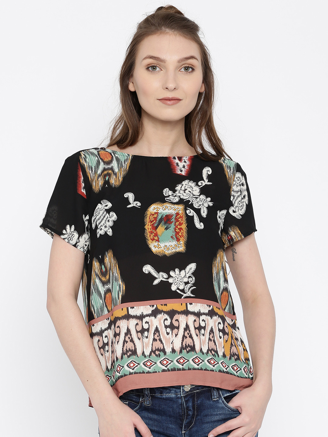 Buy ONLY Black Printed Styled Back Top - Tops for Women 1797688 | Myntra