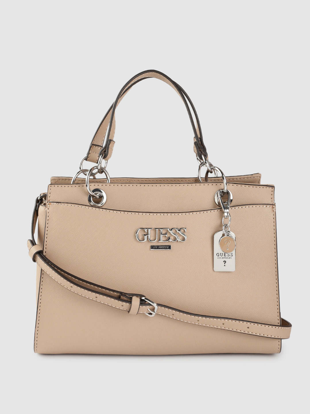 Buy GUESS Women Beige Solid Structured Handheld Bag - Handbags for ...