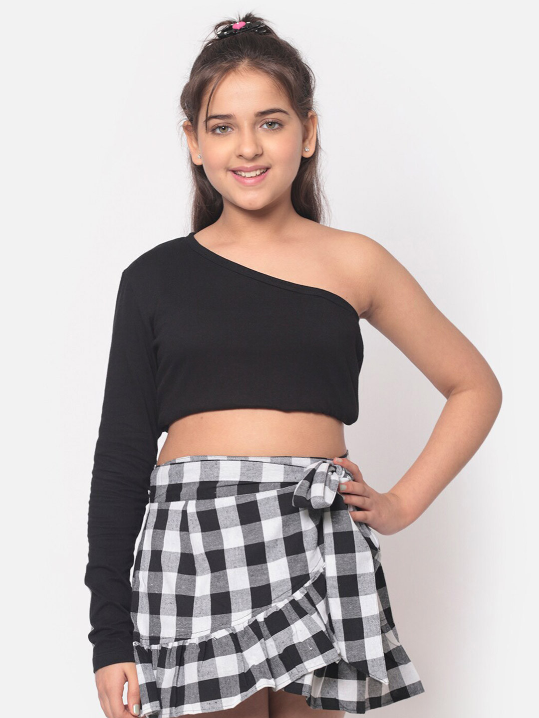 Buy MINOS Kids Girls Black Solid One Shoulder Crop Top - Tops for Girls ...