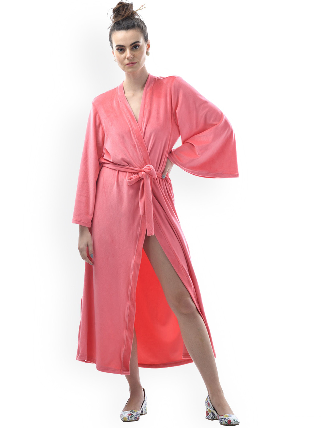 Buy NOCHEE VIDA Women Peach Coloured Solid Maxi Robe - Robe for Women ...