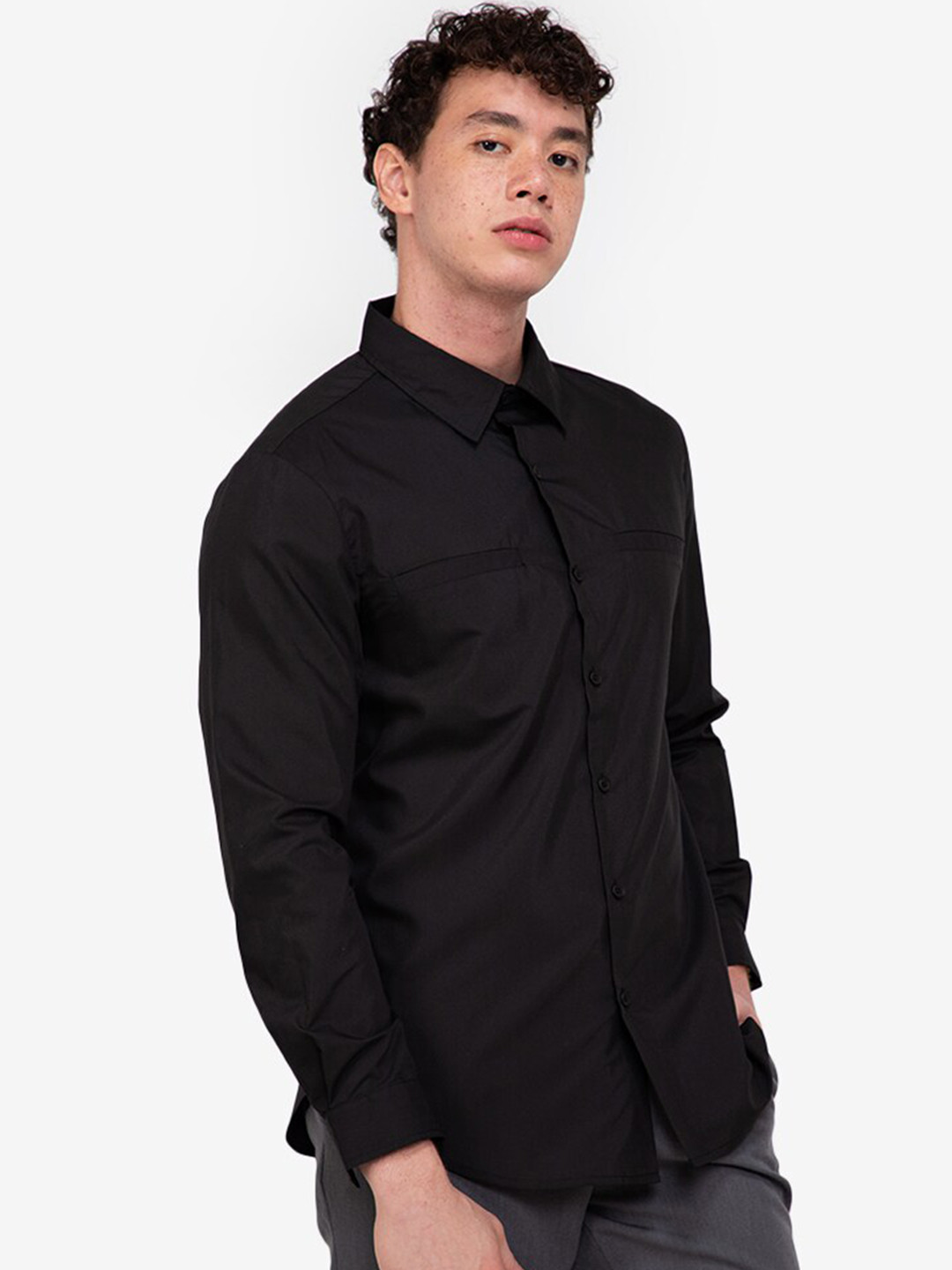 Buy ZALORA BASICS Men Black Solid Casual Shirt - Shirts for Men ...
