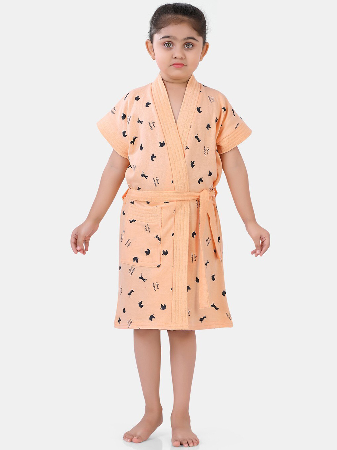 Buy POPLINS Girls Peach Solid Terry Turkish Bathrobe - Bath Robe for ...