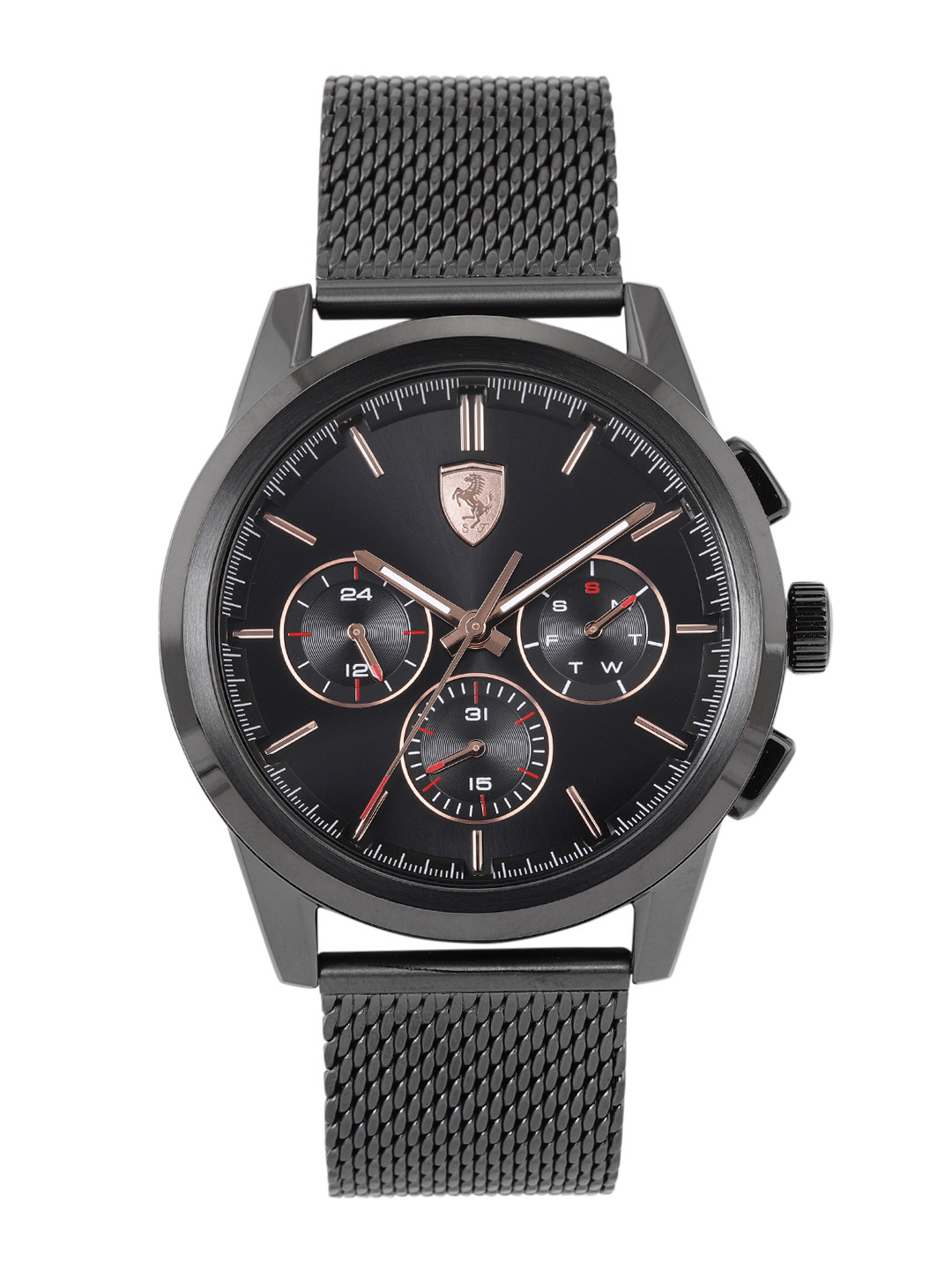 Buy SCUDERIA FERRARI Men Black Brass Dial & Black Stainless Steel ...