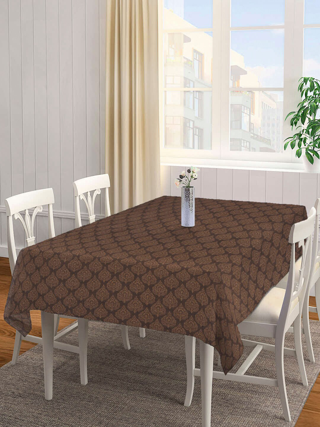 Buy Arrabi Unisex Brown Ethnic Motifs Printed 8 Seater Rectangle Table Covers - Table Covers for ...