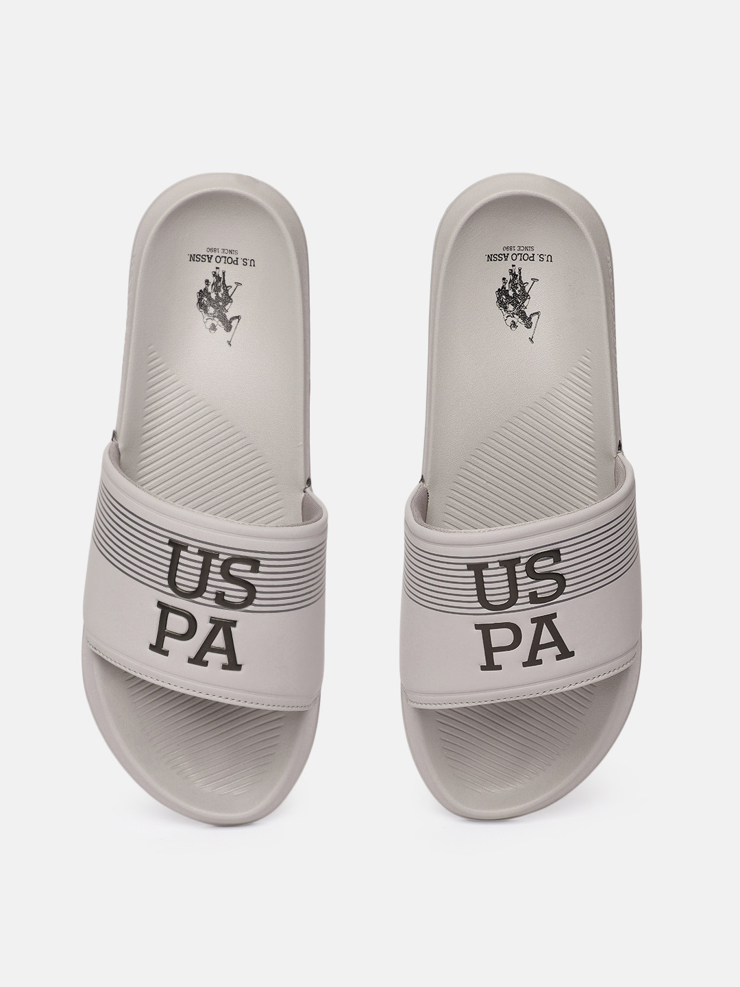 Buy U.S. Polo Assn. Men Grey Printed Sliders - Flip Flops for Men ...