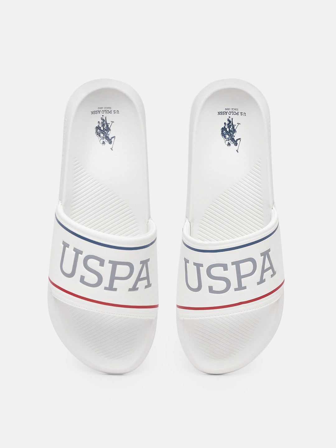 Buy U S Polo Assn Men White Printed Sliders - Flip Flops for Men ...
