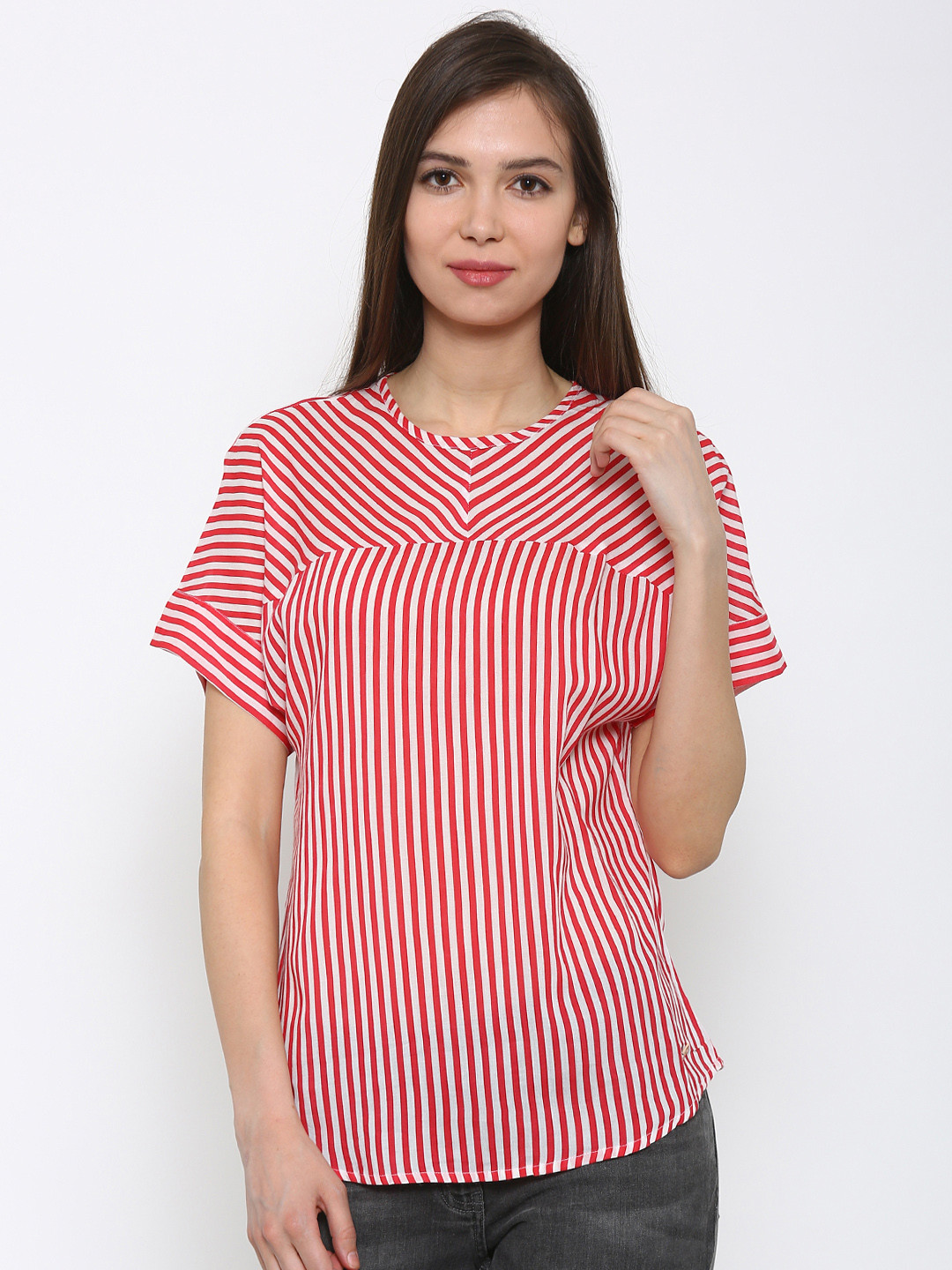 Buy Park Avenue Red & White Striped Top - Tops for Women 1798864 | Myntra
