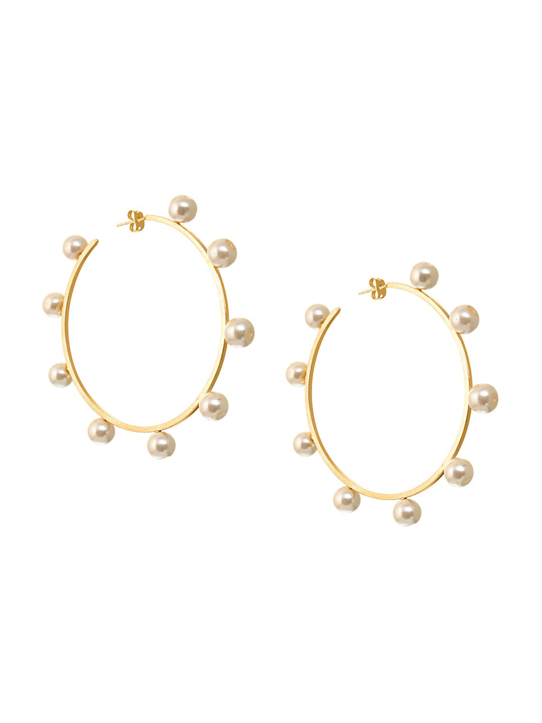 Buy INDYA White Gold Plated Contemporary Half Hoop Earrings Post & Back ...