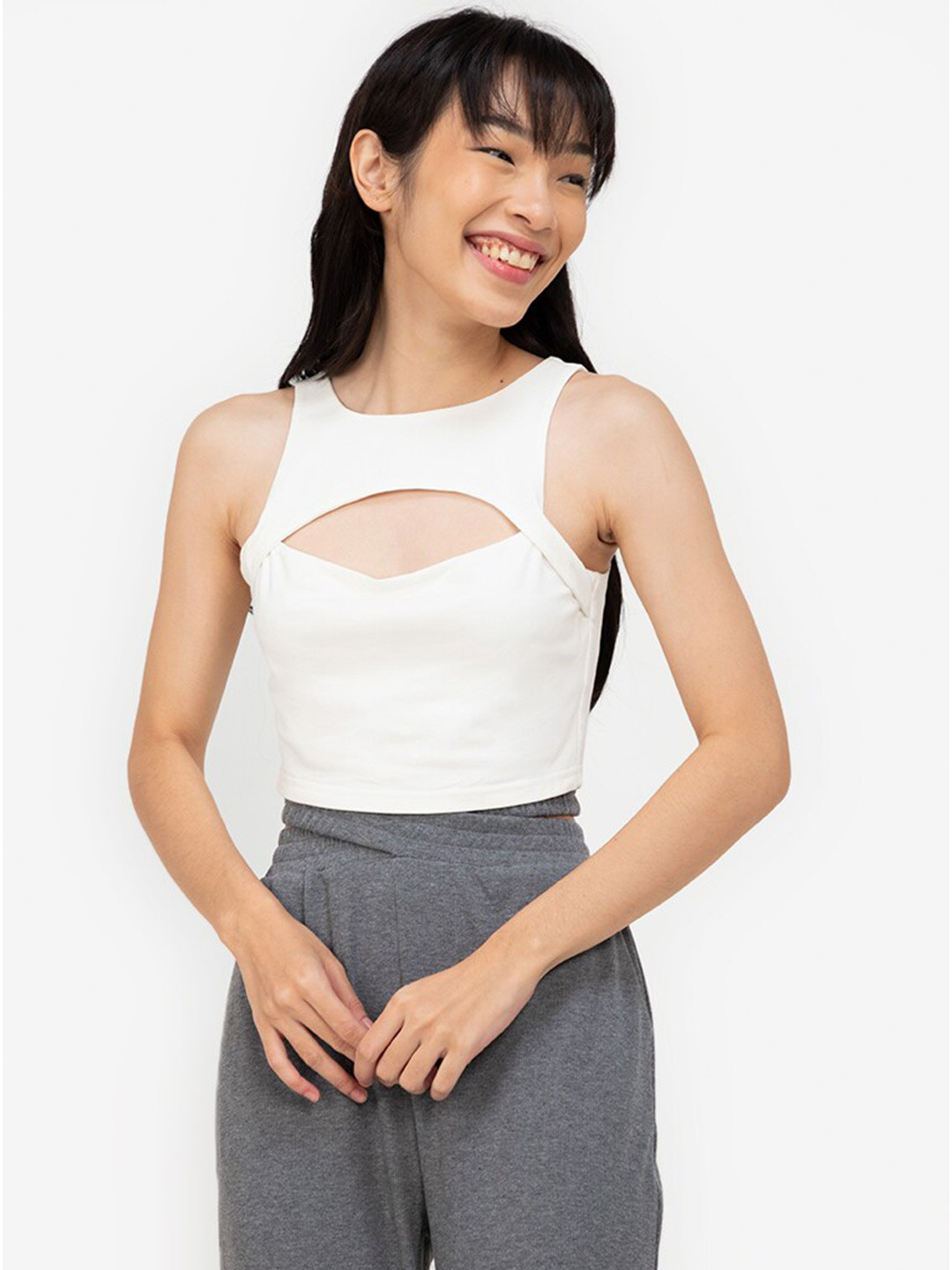 Buy ZALORA BASICS White Front Cut Out Halter Top - Tops for Women ...