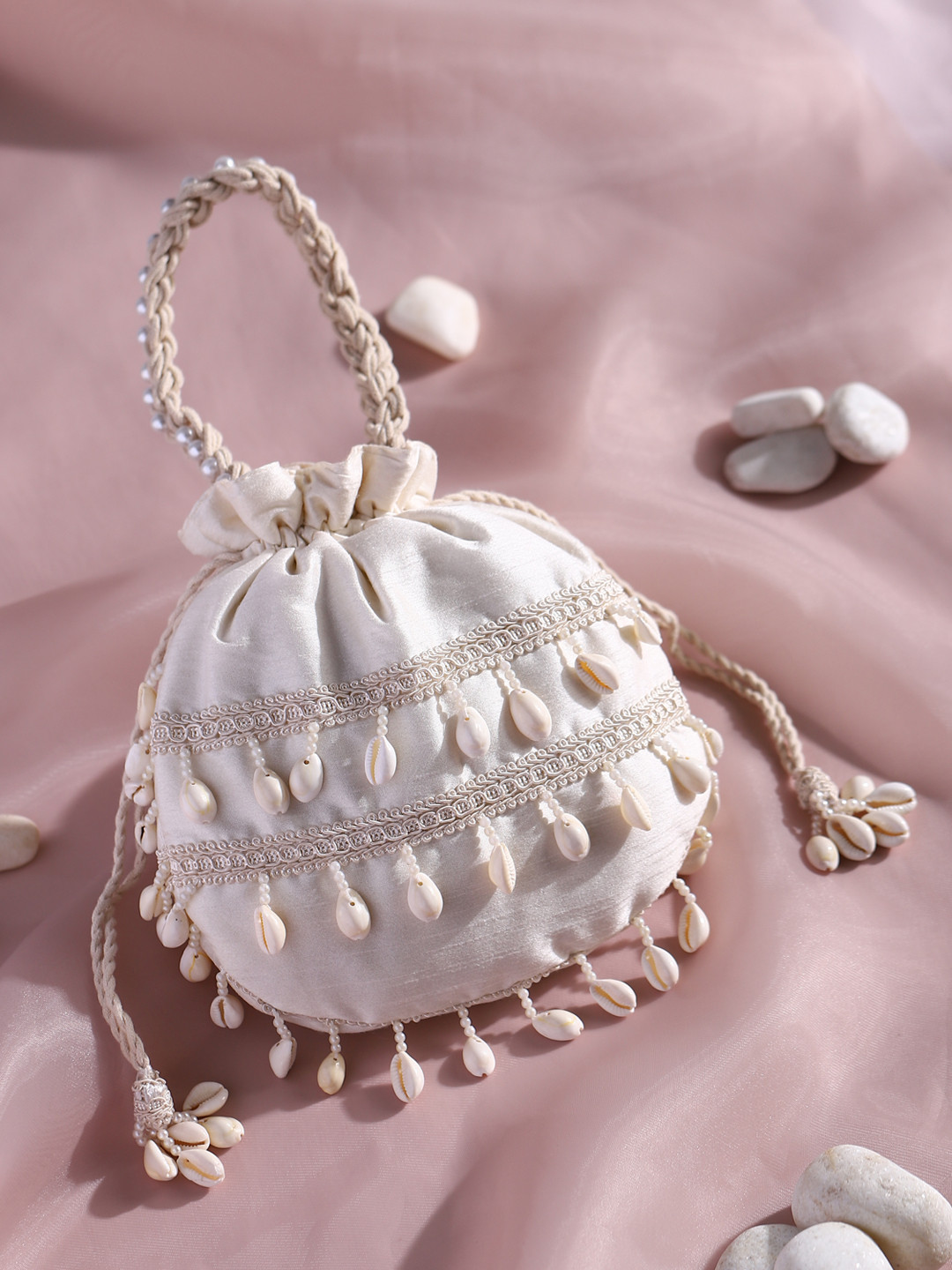 Buy DEEBACO White Embellished Shells Potli Bag - Clutches for Women ...
