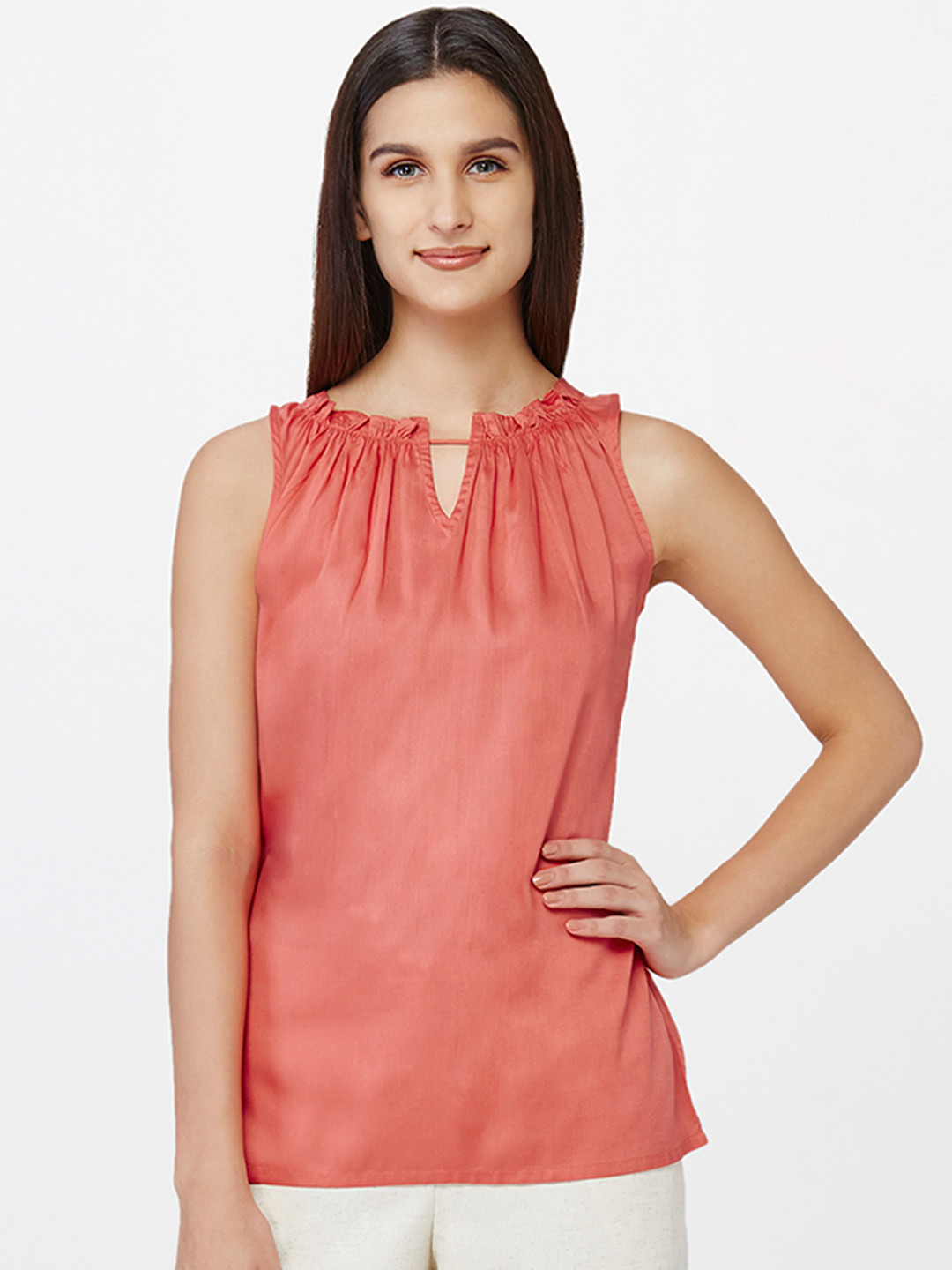 Buy AND Women Coral Red Solid Top - Tops for Women 1799628 | Myntra