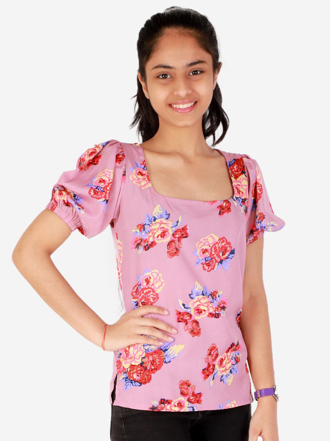 Buy Chipbeys Pink Floral Print Crepe Top - Tops for Girls 17996554 | Myntra