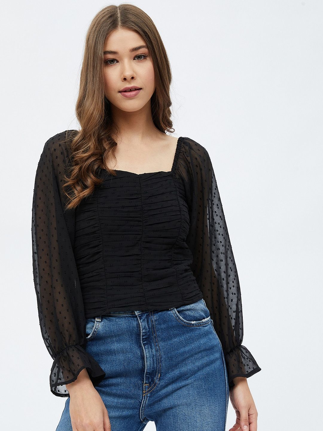 Buy Harpa Women Black Sheer Georgette Top - Tops for Women 18001044 ...