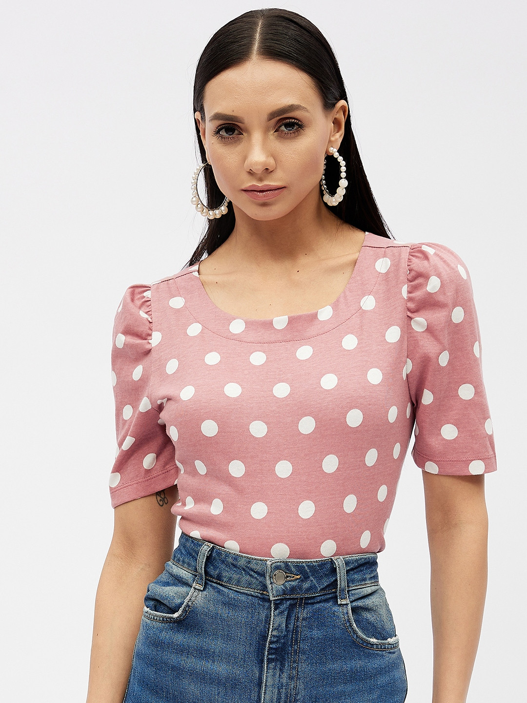 Buy Harpa Pink Polka Dot Printed Cotton Top - Tops for Women 18001046 ...