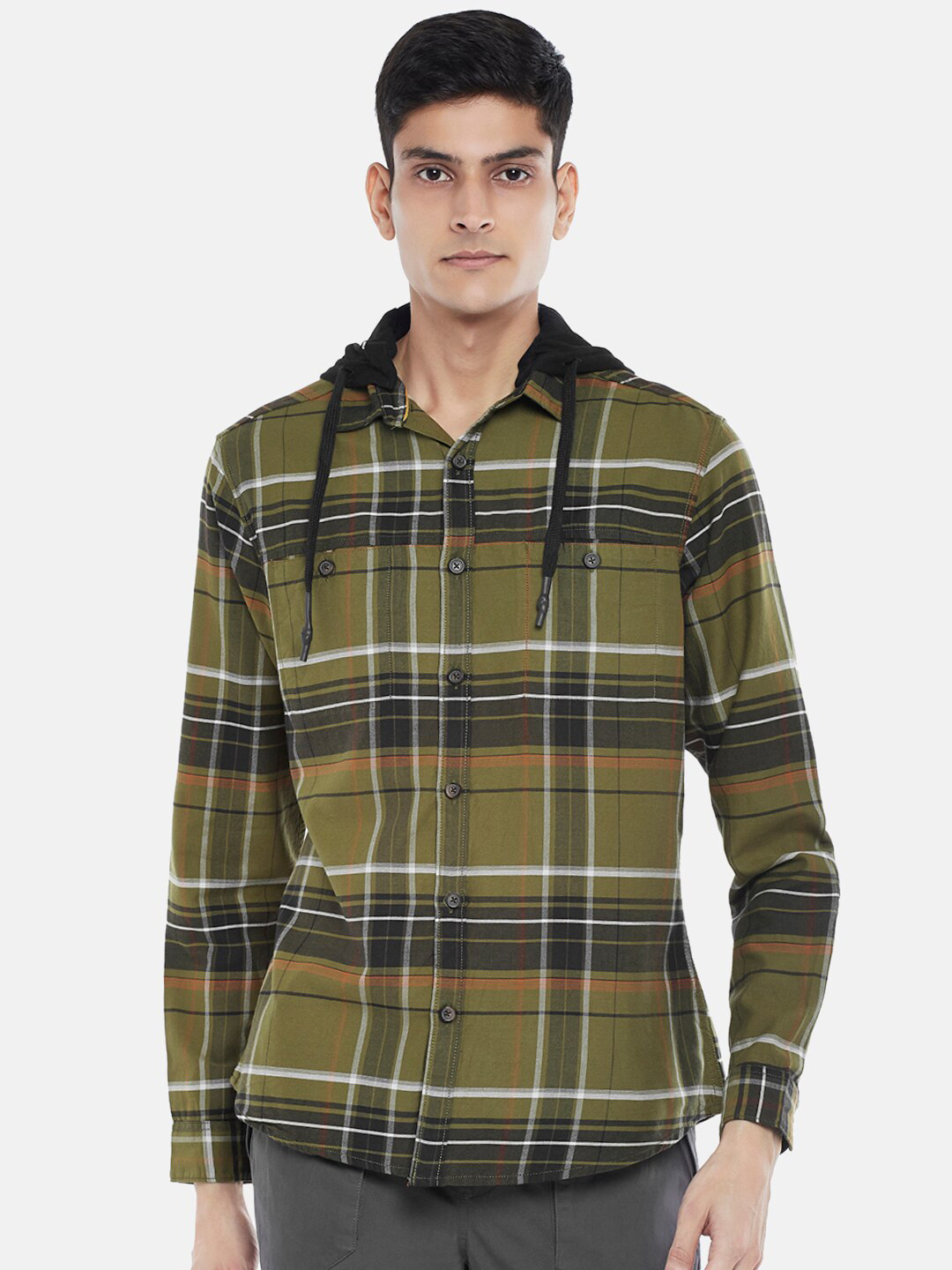 Buy Urban Ranger By Pantaloons Men Olive Green Slim Fit Tartan Checked ...